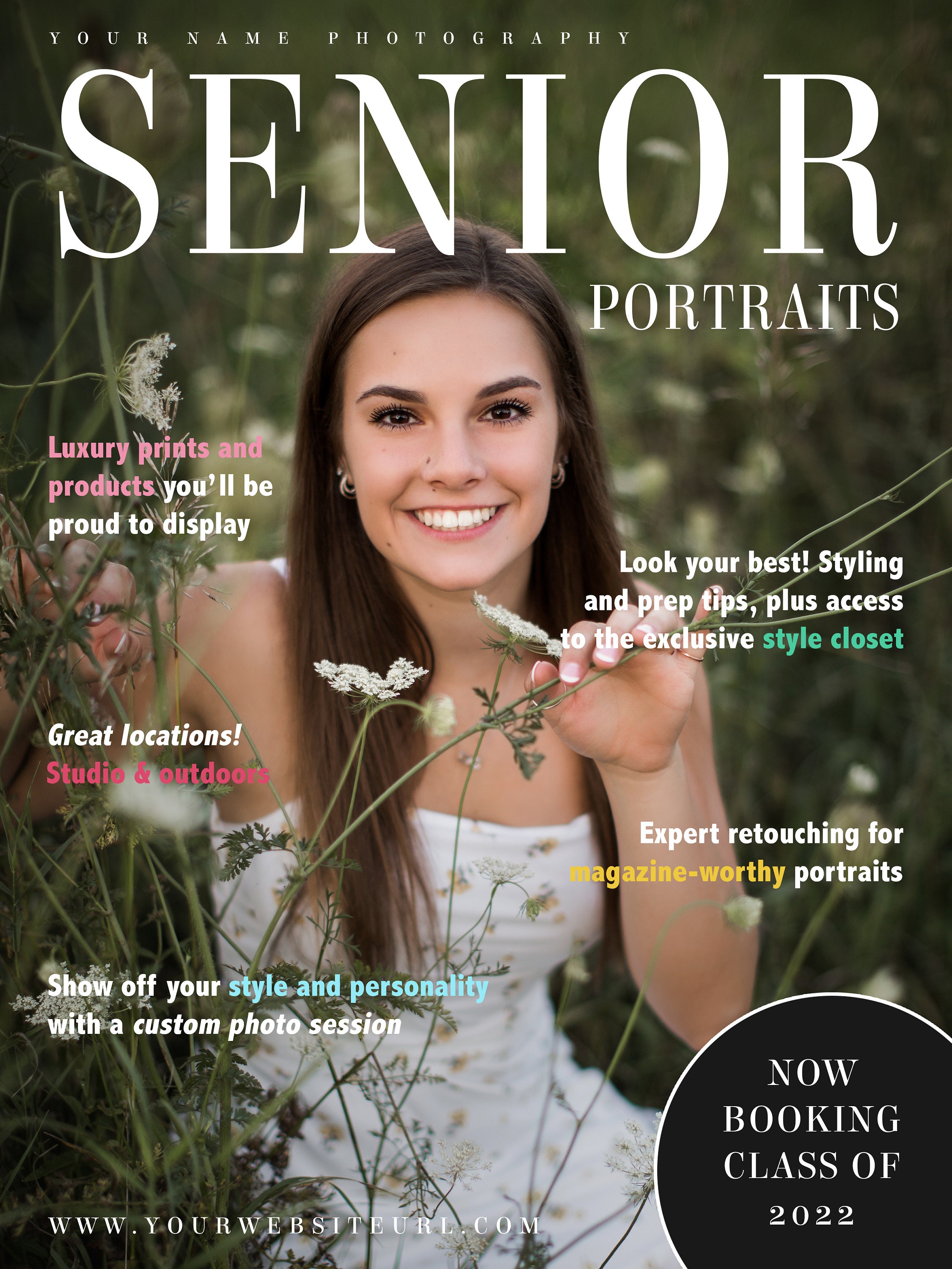 Senior Portrait Magazine Cover Template - Printable Photoshop Template ...