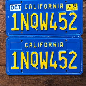 License Plate California Vintage 1988 Pair Blue, Vintage California ...