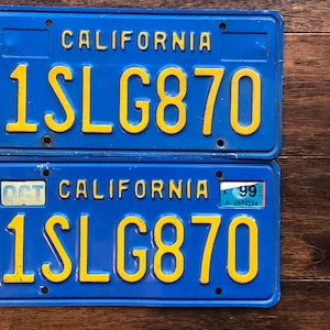 License Plate California Vintage 1999 Pair Blue, Vintage California ...