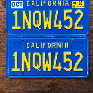 License Plate California Vintage 1988 Pair Blue, Vintage California ...