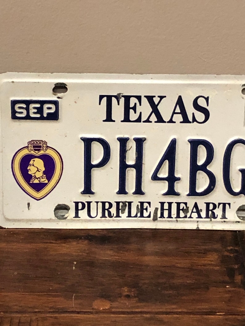 Vintage Texas License Plate Purple Heart metal Art-vintage - Etsy