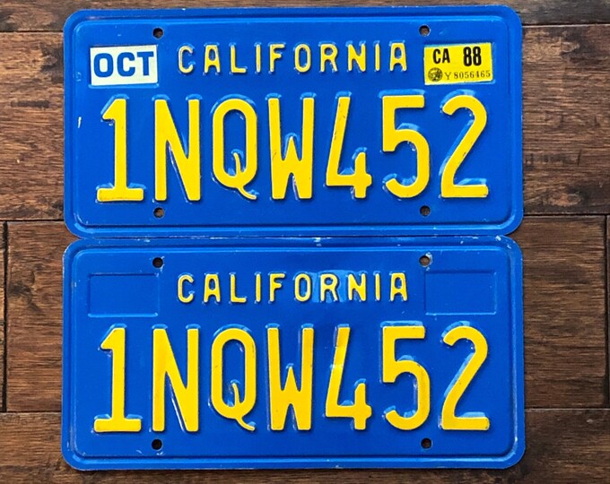 License Plate California Vintage 1988 Pair Blue, Vintage California ...
