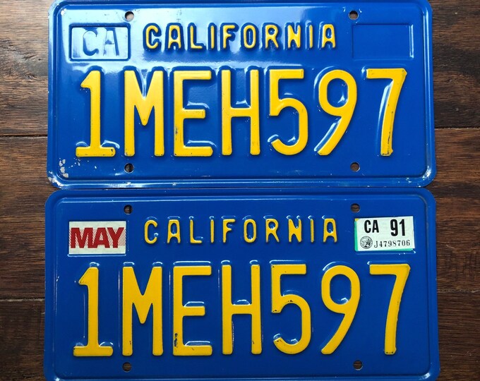 License Plate California Vintage 1991 Pair Blue, Vintage California ...