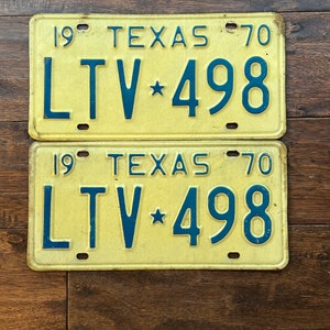 License Plates Texas 1970 Pair, Dmv Clear Texas 1970 Pair, Texas ...