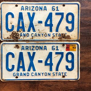 Arizona License Plate Pair 1961, Vintage Az License Plate Pair, Old ...