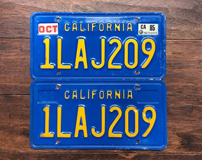 License Plate California Vintage 1985 Pair Blue, Vintage California ...