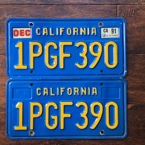 License Plate California Vintage 1991 Pair Blue, Vintage California ...