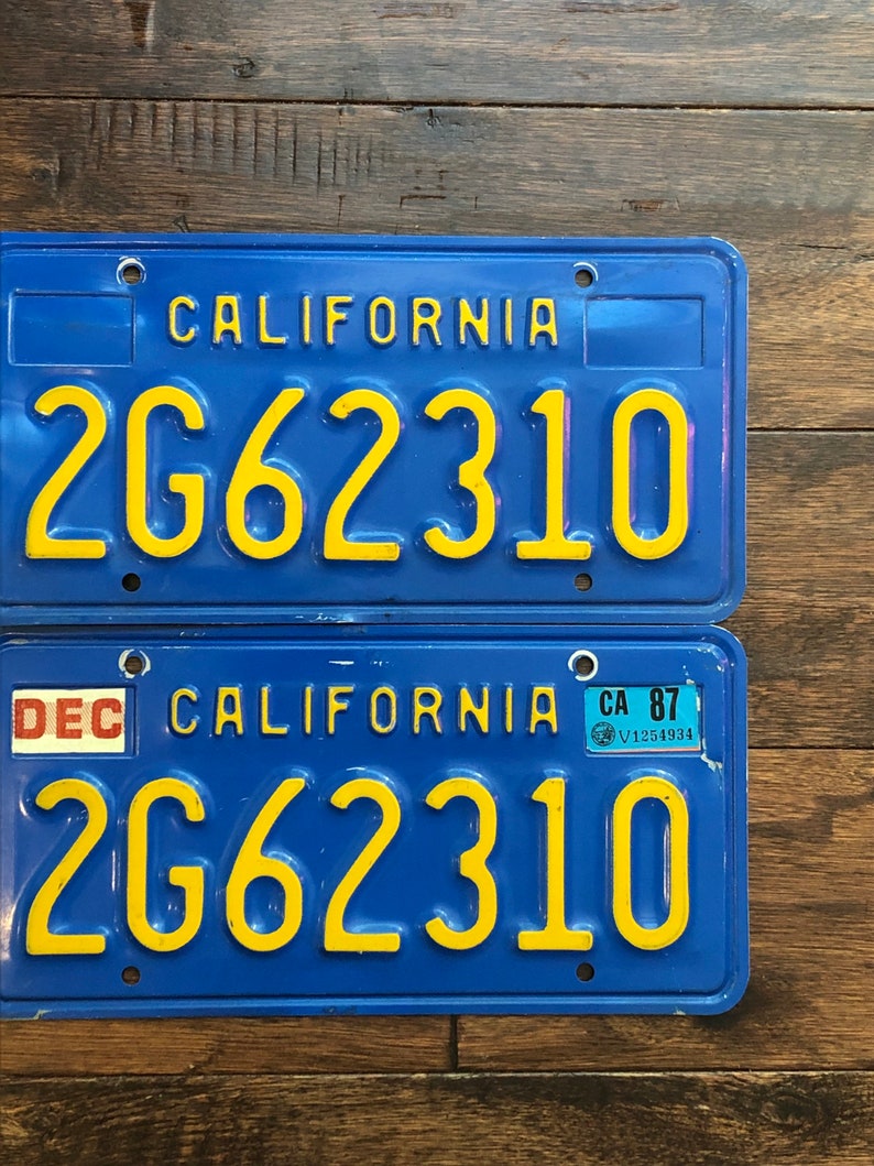 License Plate California Vintage 1987 Pair Blue vintage - Etsy