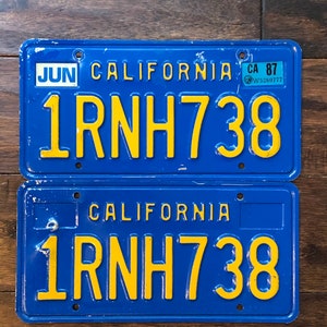 License Plate California Vintage 1987 Pair Blue, Vintage California ...