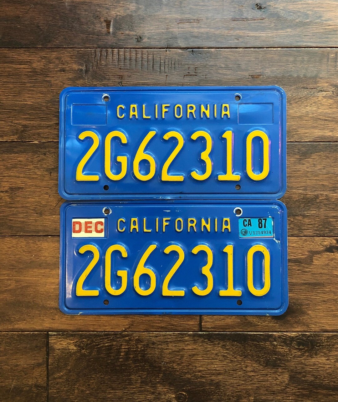 License Plate California Vintage 1987 Pair Blue, Vintage California ...