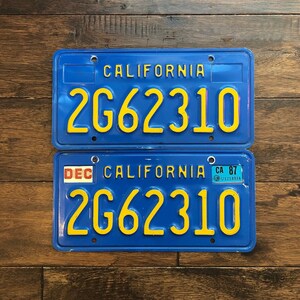 License Plate California Vintage 1987 Pair Blue, Vintage California ...