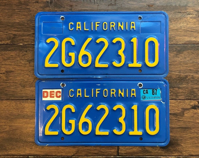 License Plate California Vintage 1987 Pair Blue, Vintage California ...