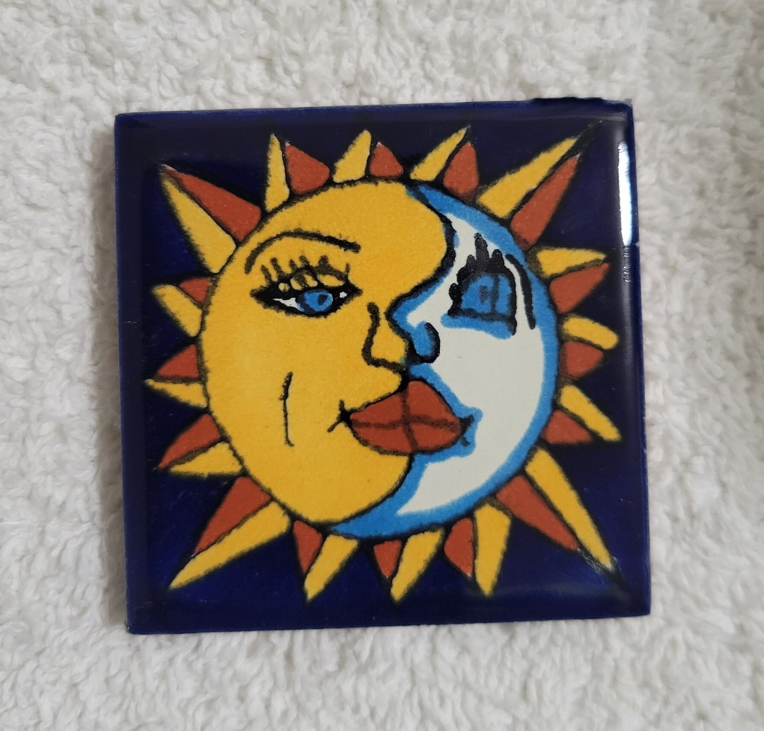 Glossy "sun and Moon" Mexican Talavera Ceramic Tiles 2x2 - Etsy