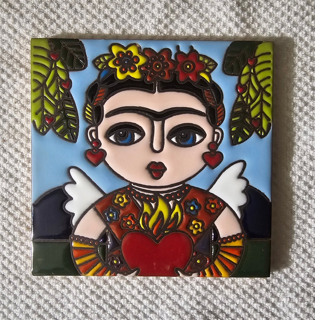 Glossy High Relief "blue Frida Kahlo Angel Heart Wings" Mexican ...