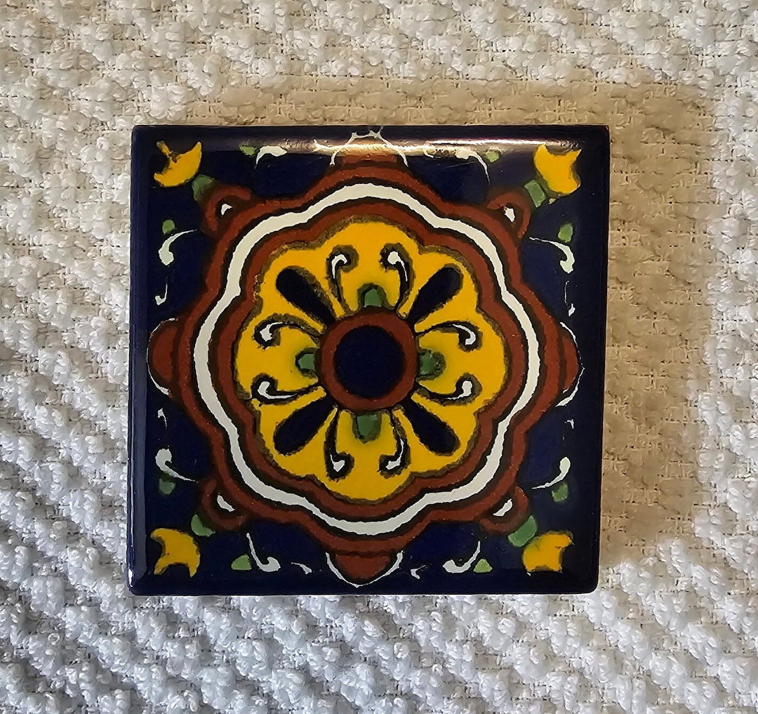 Glossy "mexican Blue Fiesta" Mexican Talavera Ceramic Tiles 2x2 - Etsy