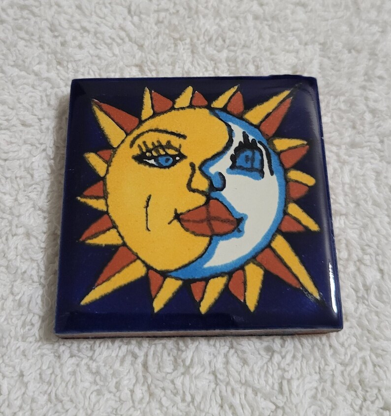 Glossy "sun and Moon" Mexican Talavera Ceramic Tiles 2x2 - Etsy
