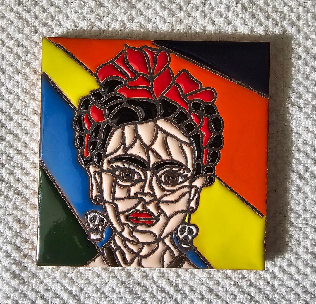 Glossy Raised Texture "frida Kahlo #2" Mexican Talavera Ceramic Tiles 4 ...