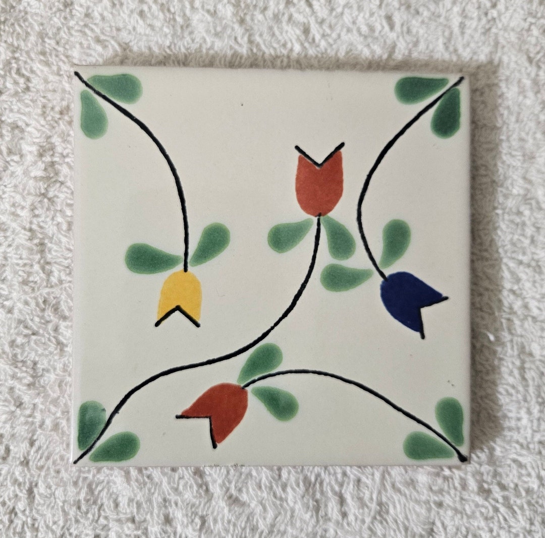Glossy "tulip Vines" Mexican Talavera Ceramic Tiles 4.25x4.25 - Etsy