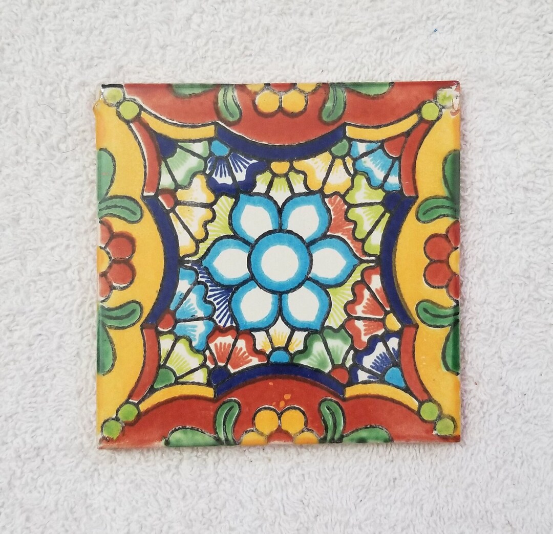 Glossy Fiesta Blossom Mexican Talavera Ceramic Tiles 4.25x4.25 - Etsy