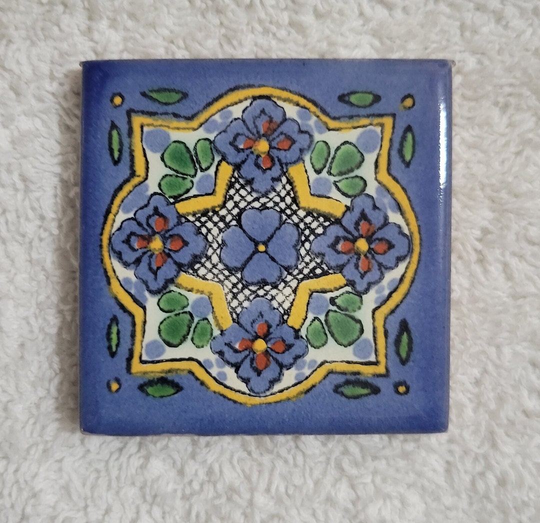 Glossy "blue Irish Clover" Mexican Talavera Ceramic Tiles 2x2 - Etsy