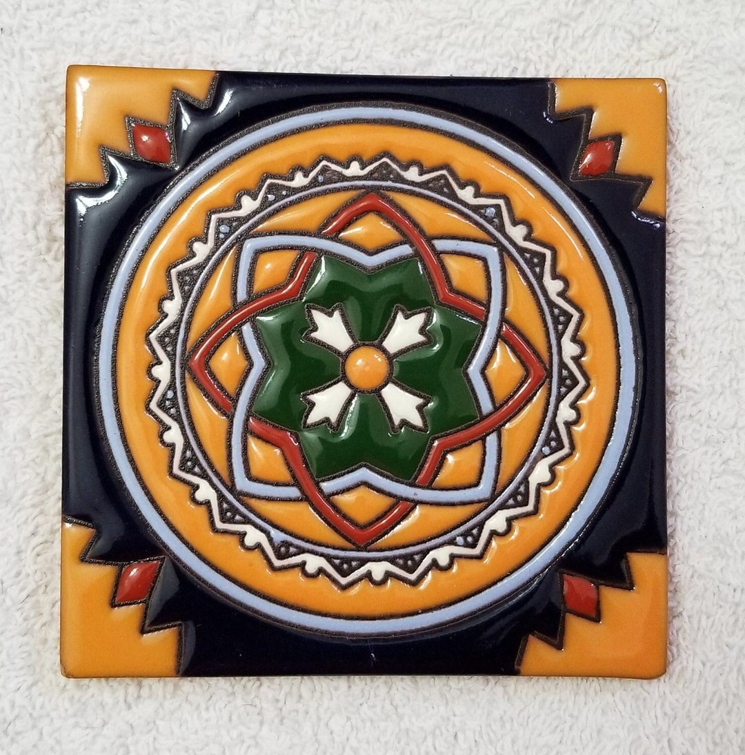 Raised Texture gaelic Circle Mexican Talavera Ceramic Tiles 4.25 X 4.25 ...