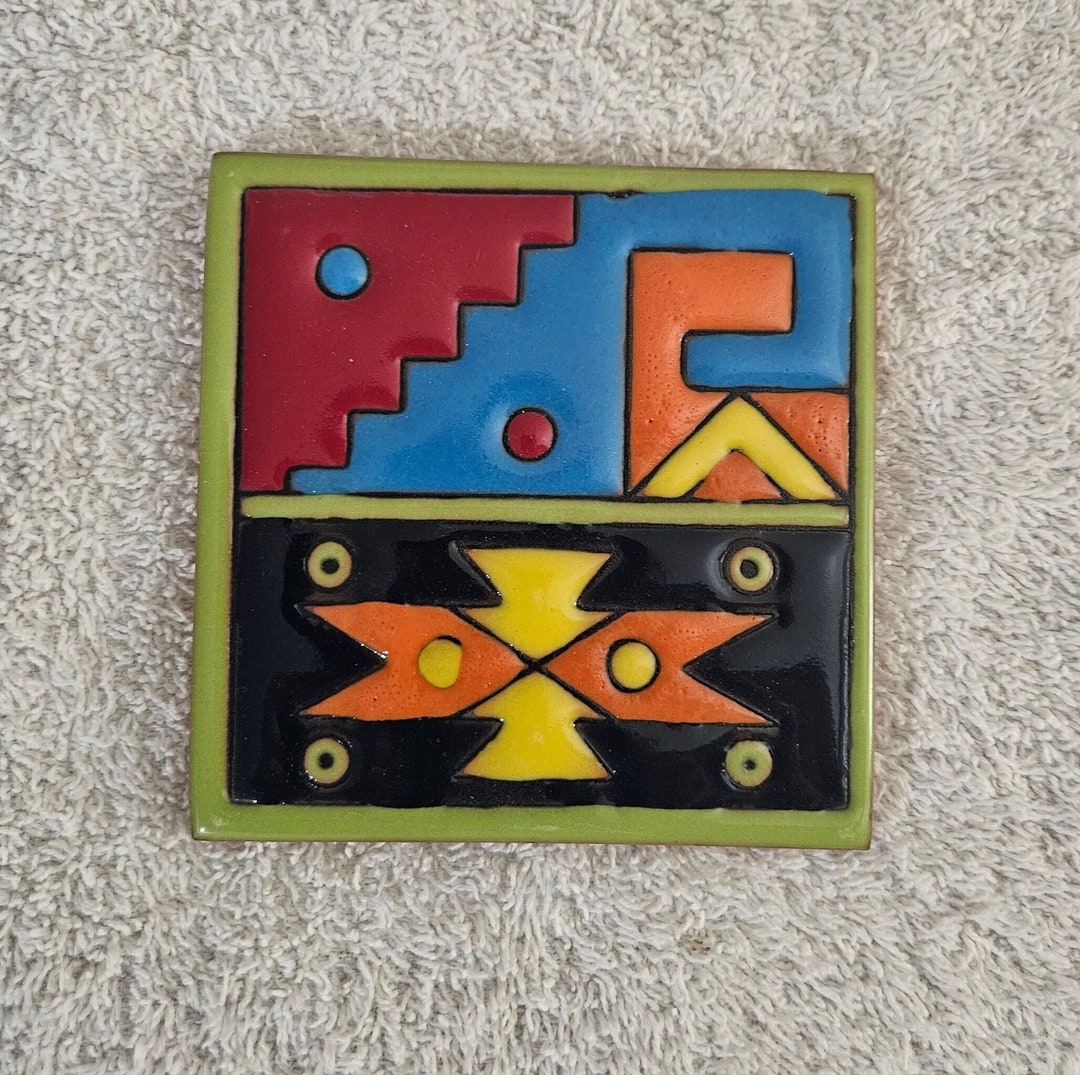 Glossy Raised Texture "southwestern GEO Yellow Arrow" Mexican Talavera ...