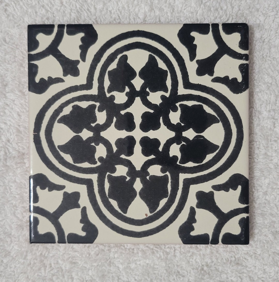 Glossy "gaelic Black Four Square" Mexican Talavera Ceramic Tiles 4.25x4 ...