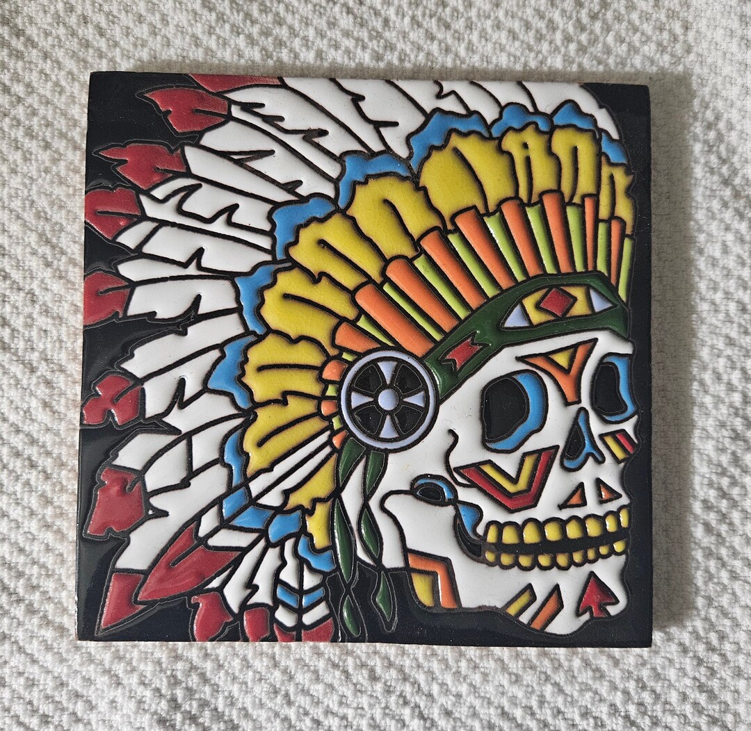 Glossy High Relief "indian Skull" Mexican Talavera Ceramic Tiles 6x6 - Etsy