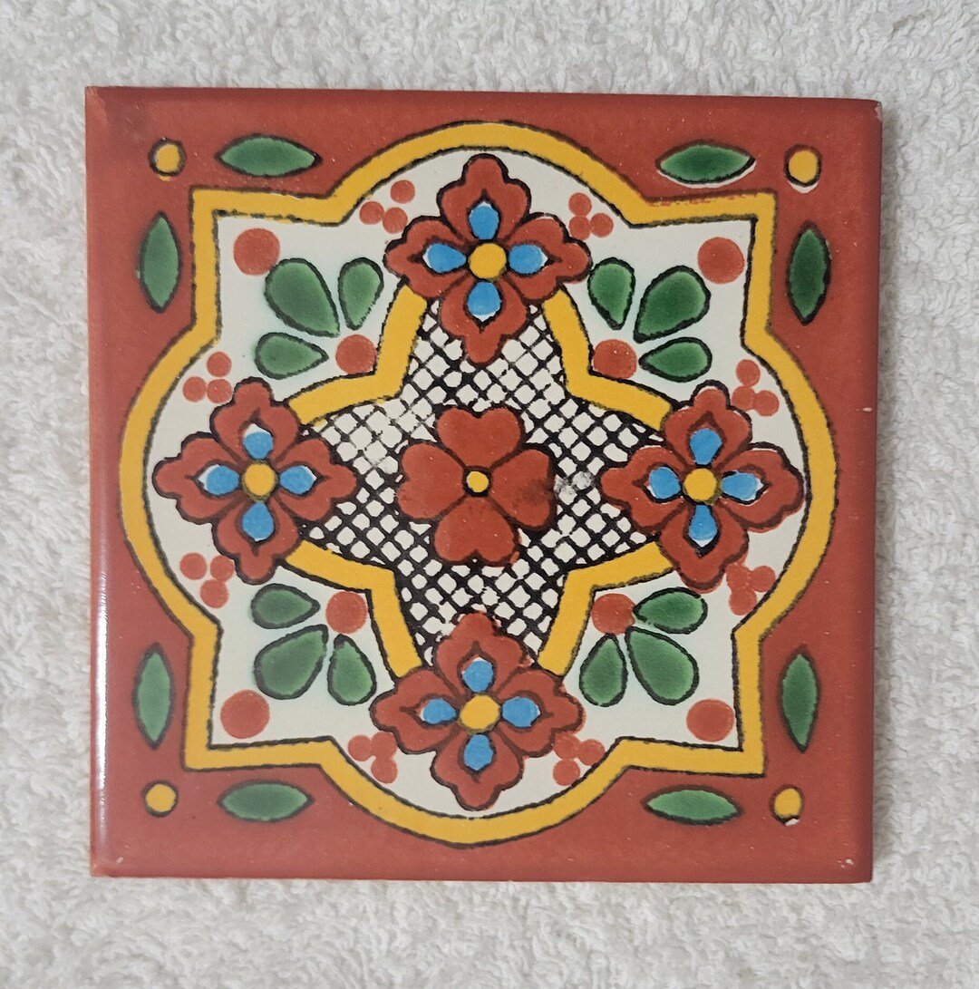 Glossy Terracotta Irish Clover Mexican Talavera Ceramic Tiles 4.25x4.25 ...