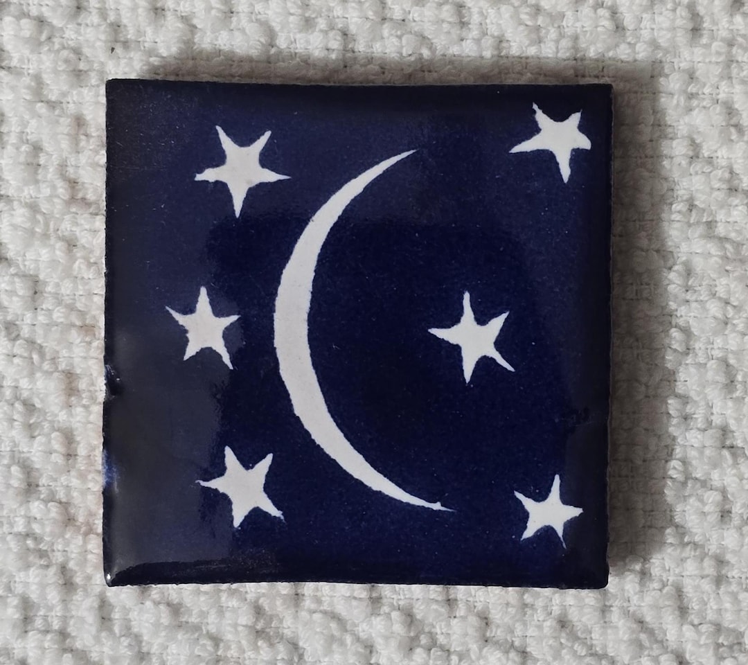 Glossy Blue Crescent Moon in Stars #2 Mexican Talavera Ceramic Tiles ...