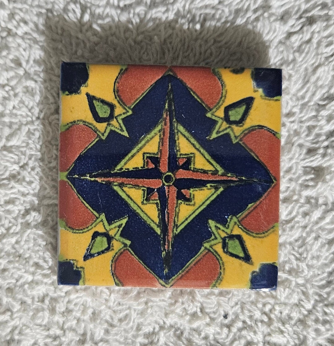 Glossy "compass Star" Mexican Talavera Ceramic Tile 2x2 - Etsy
