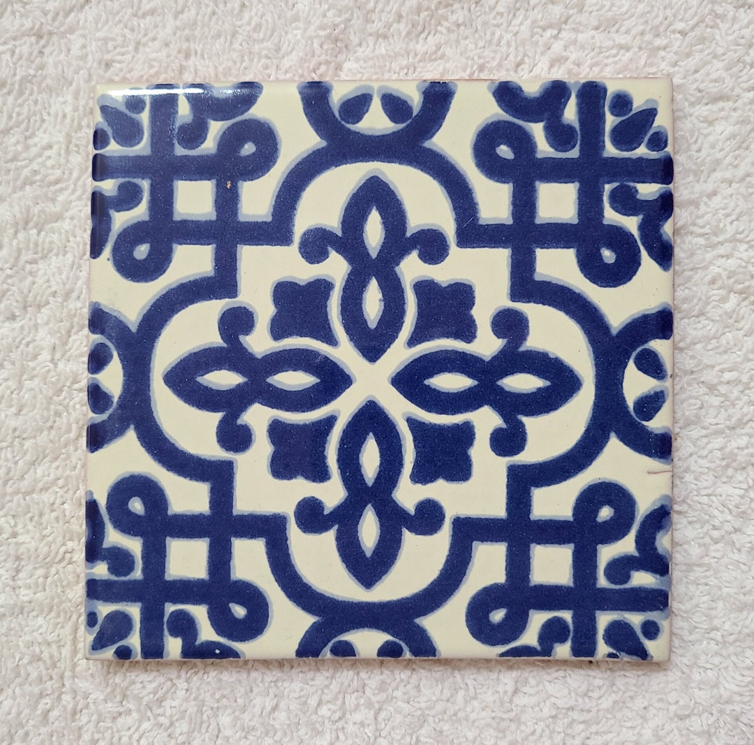 Glossy "blue Gaelic Arabian" Mexican Talavera Ceramic Tiles 4x4 - Etsy