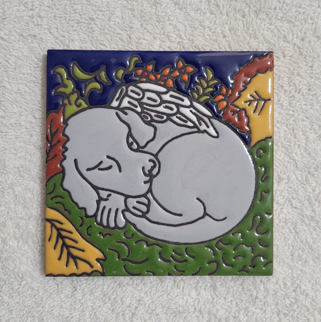 Glossy Raised Texture Angel Dog Wings Mexican Talavera Ceramic Tiles 4 ...