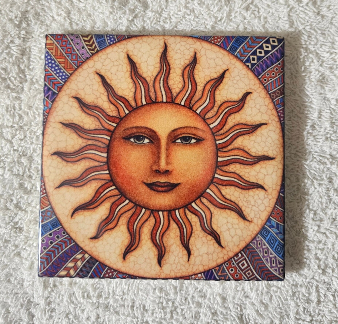 Glossy Accent Piece "extraordinary Sun" American Ceramic Tile 4.25X4.25 ...