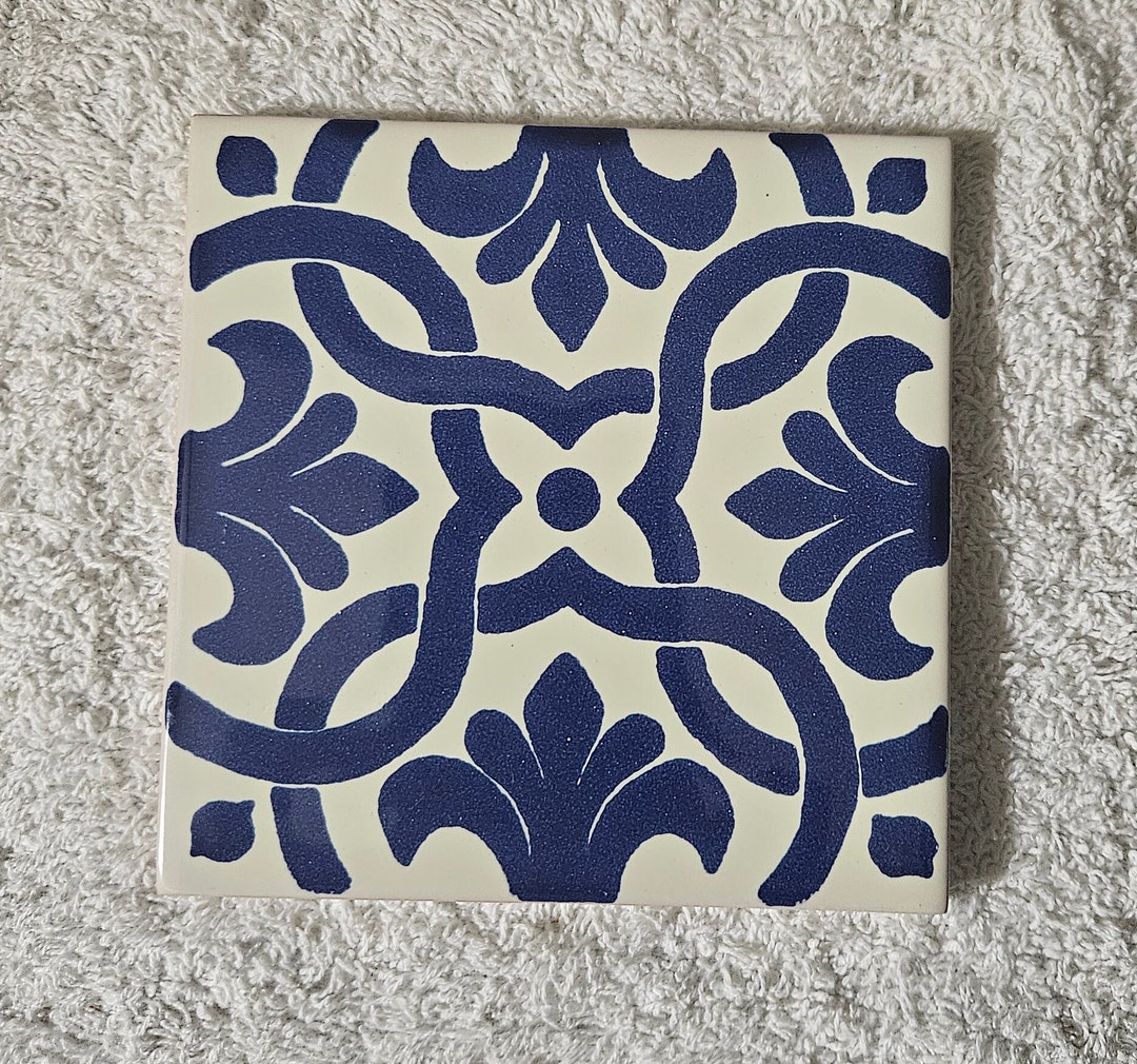 Glossy Interlocking Blue Fleur De Lis Mexican Talavera Ceramic Tiles 4 ...