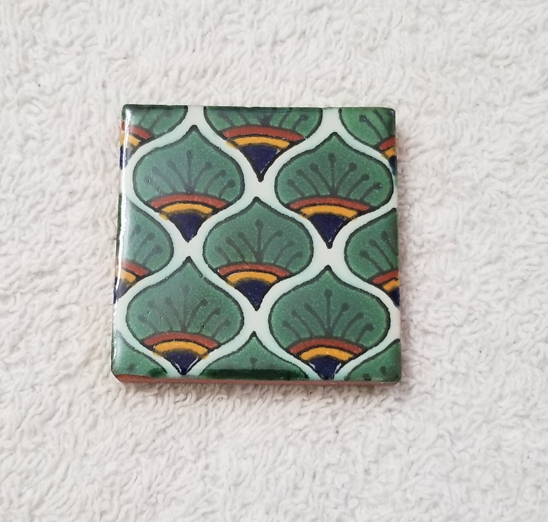 Glossy "green Peacock Feather" Mexican Talavera Ceramic Tiles 2x2 - Etsy
