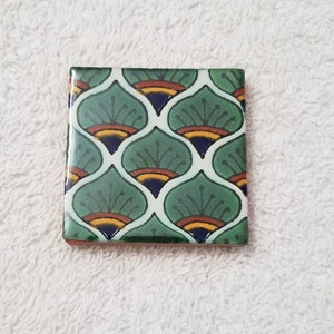 Glossy "green Peacock Feather" Mexican Talavera Ceramic Tiles 2x2 - Etsy
