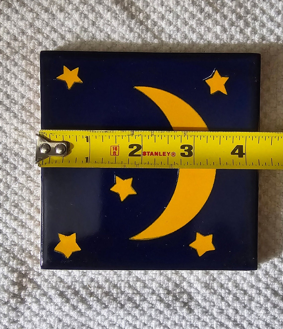 Glossy "yellow Crescent Moon in Stars" Mexican Talavera Ceramic Tiles 4 ...