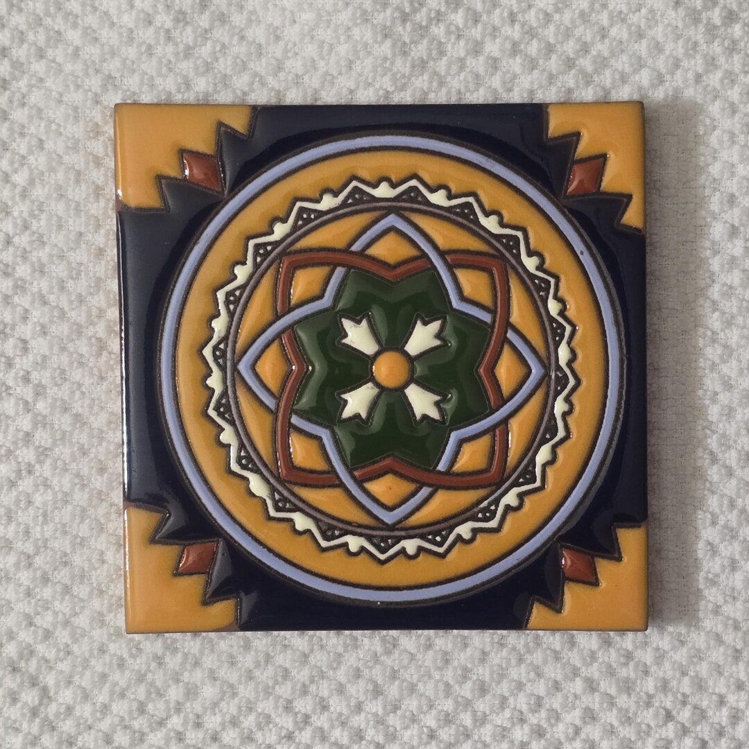 Raised Texture Gaelic Circle Mexican Talavera Ceramic Tiles 4.25 X 4.25 ...