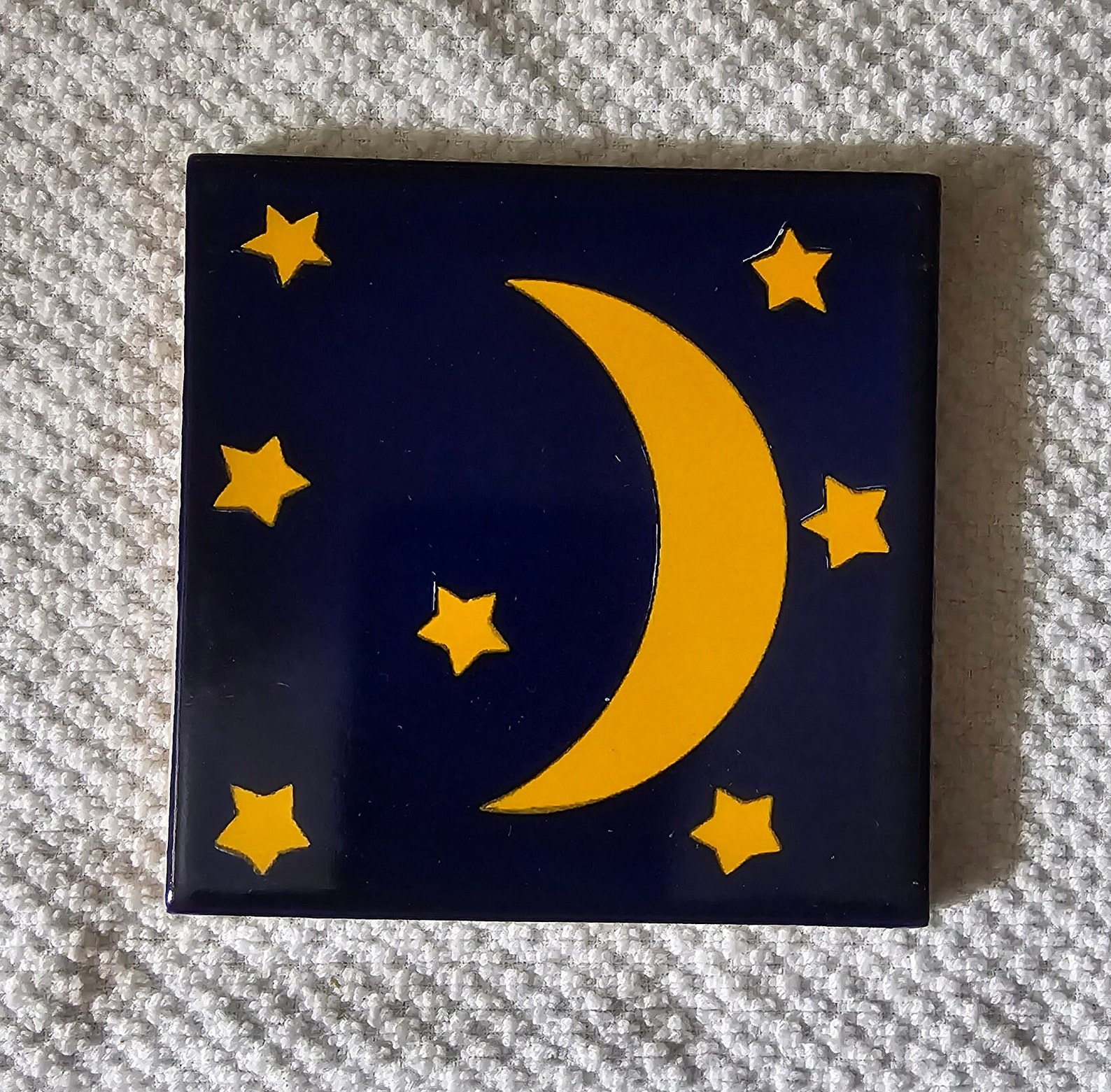 Glossy "yellow Crescent Moon in Stars" Mexican Talavera Ceramic Tiles 4 ...