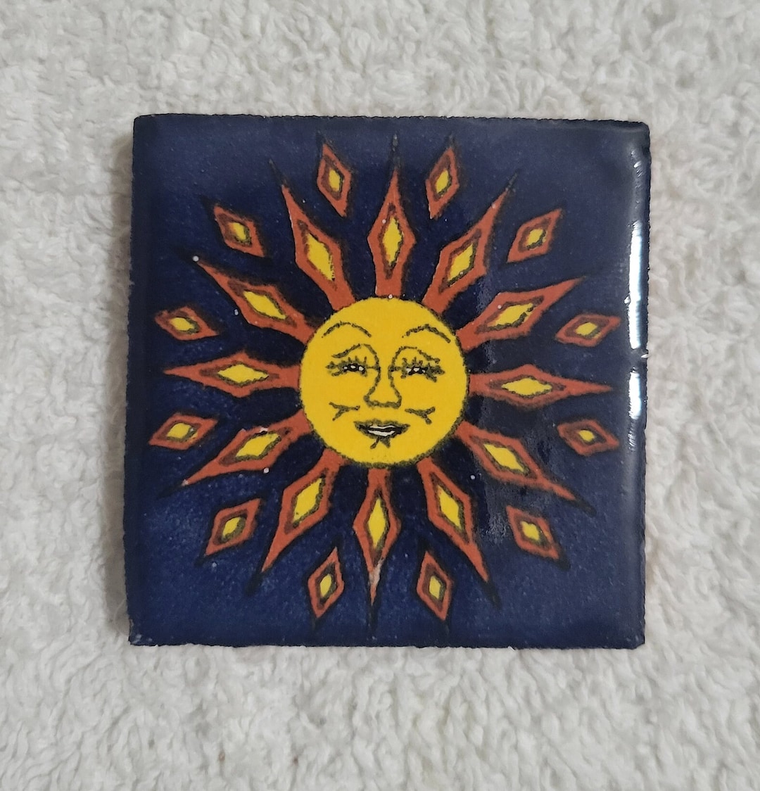 Glossy "blue Aztec Sun" Mexican Talavera Ceramic Tiles 2x2 - Etsy