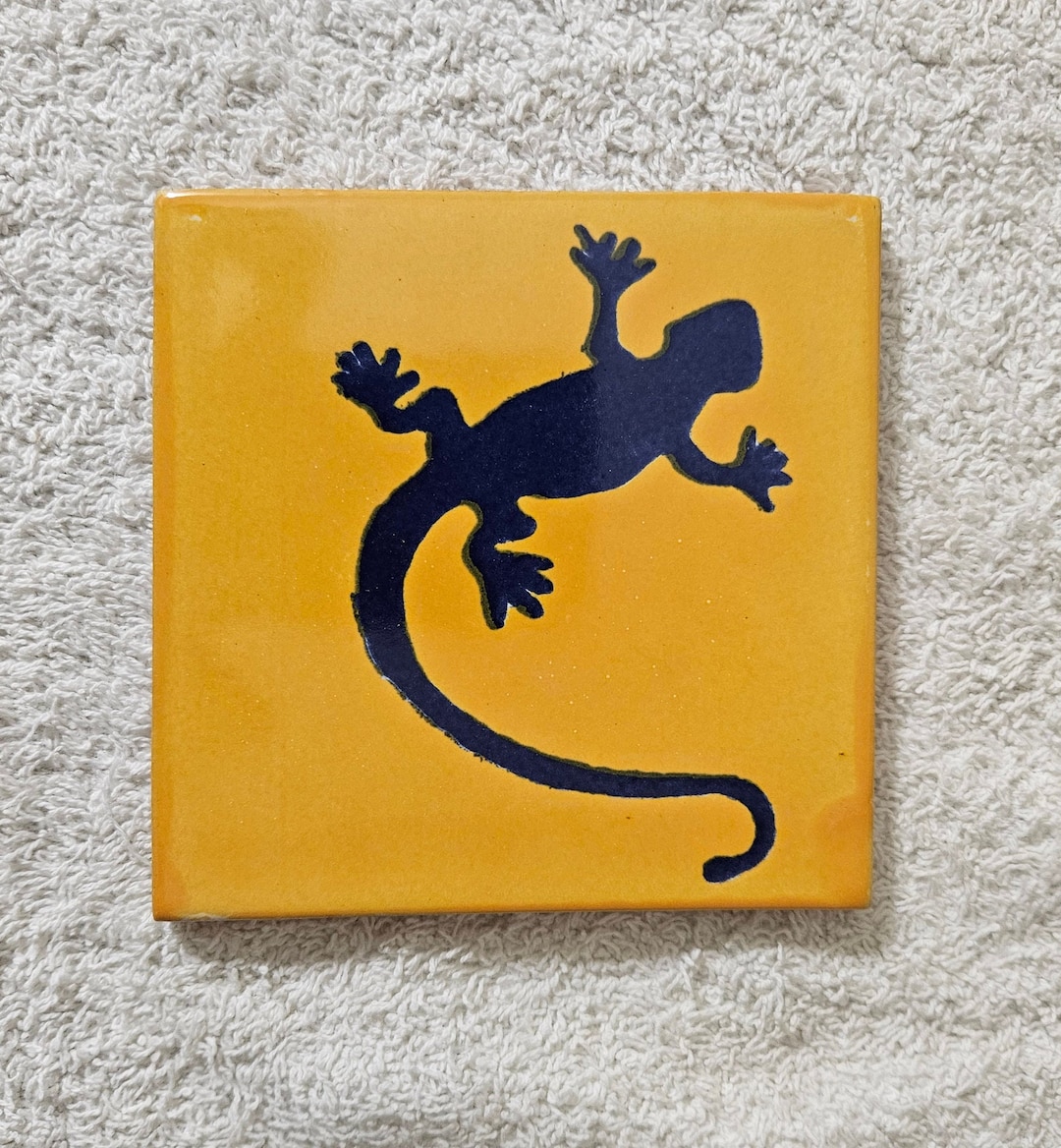 Glossy "yellow Blue Lizard" Mexican Talavera Ceramic Tiles 4.25x4.25 - Etsy