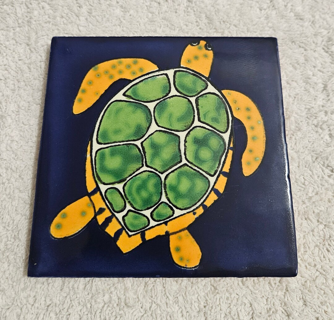 Glossy "green Sea Turtle" Mexican Talavera Ceramic Tiles 4.25x4.25 - Etsy