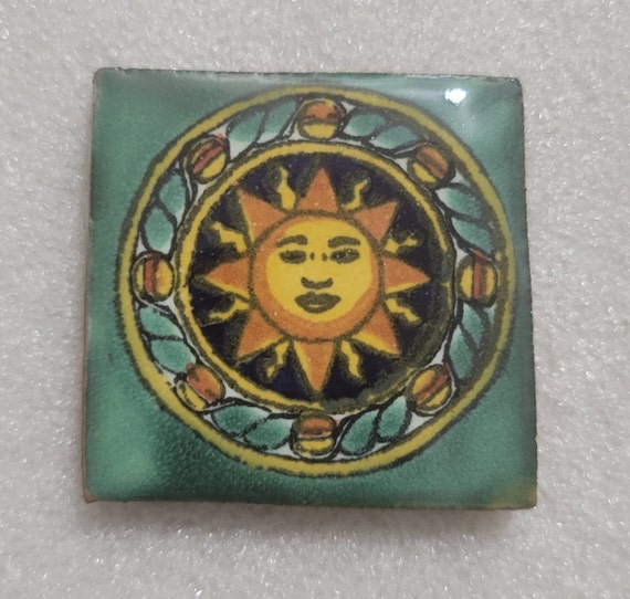 Glossy green Aztec Sun Mexican Talavera Ceramic - Etsy