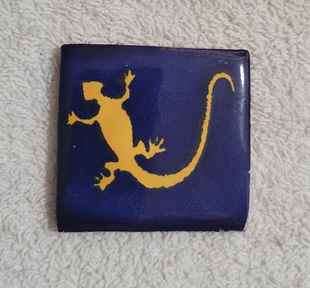 Glossy "blue Yellow Lizard" Mexican Talavera Ceramic Tiles 2x2 - Etsy