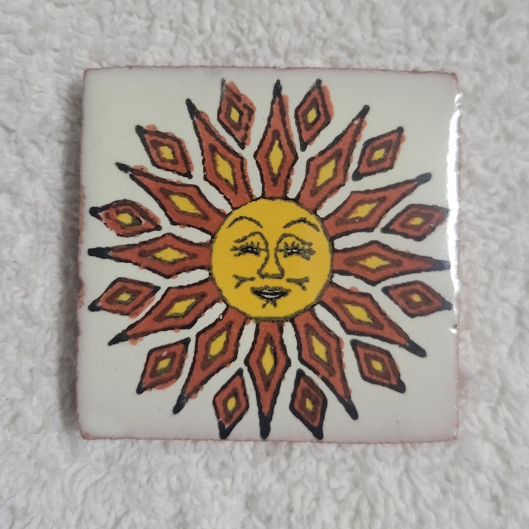 Glossy "white Aztec Sun" Mexican Talavera Ceramic Tiles 2x2 - Etsy