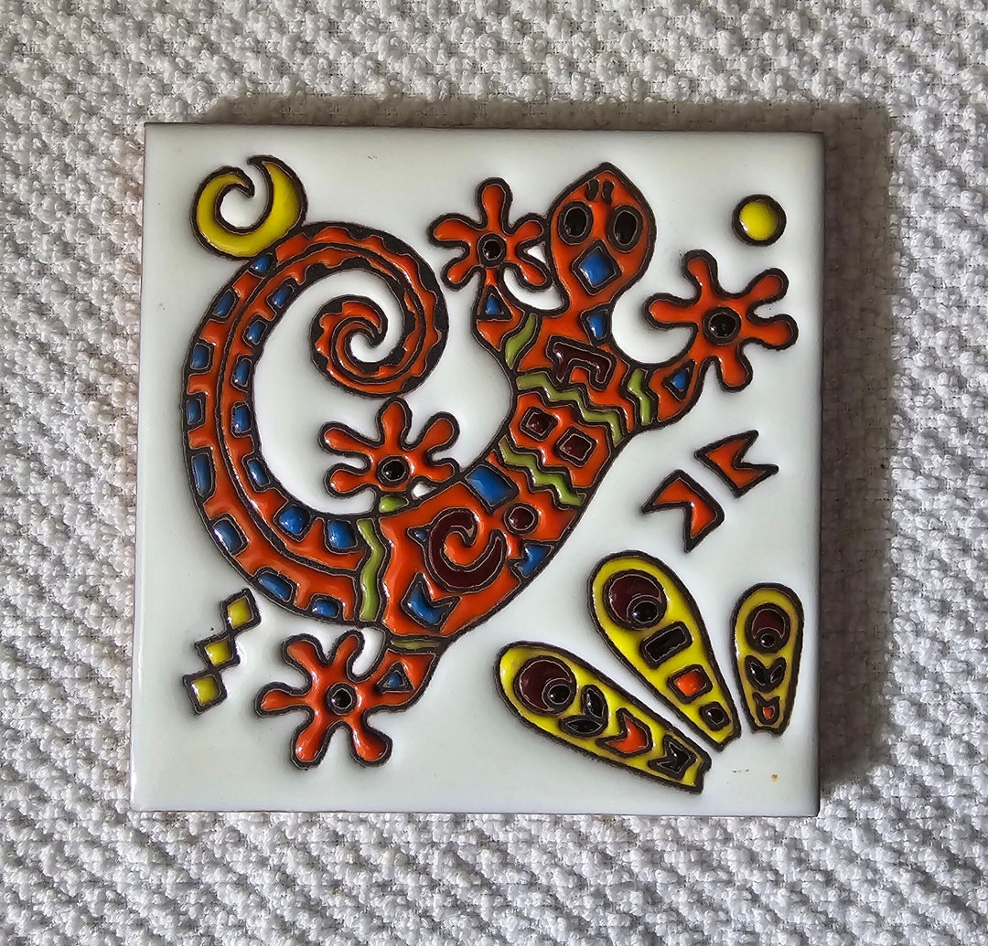 Glossy Raised Texture "white Orange Lizard" Mexican Talavera Ceramic ...