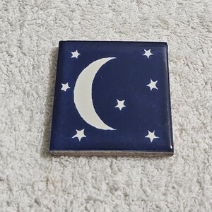 Glossy blue Crescent Moon in Stars 1 Mexican Talavera Ceramic Tiles 2x2 ...