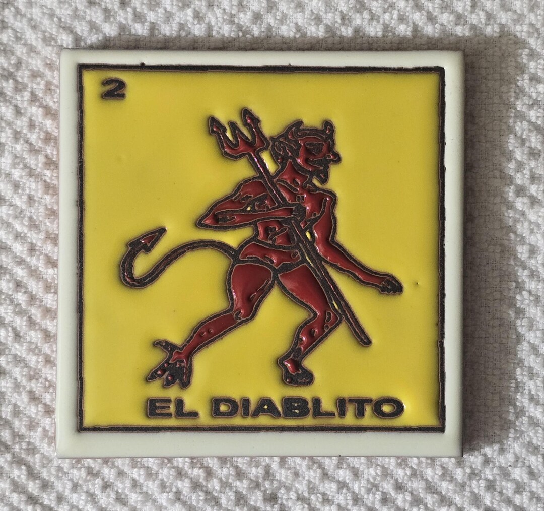 Glossy Raised Texture EL DIABLITO #2 Loteria Tile Mexican Talavera ...