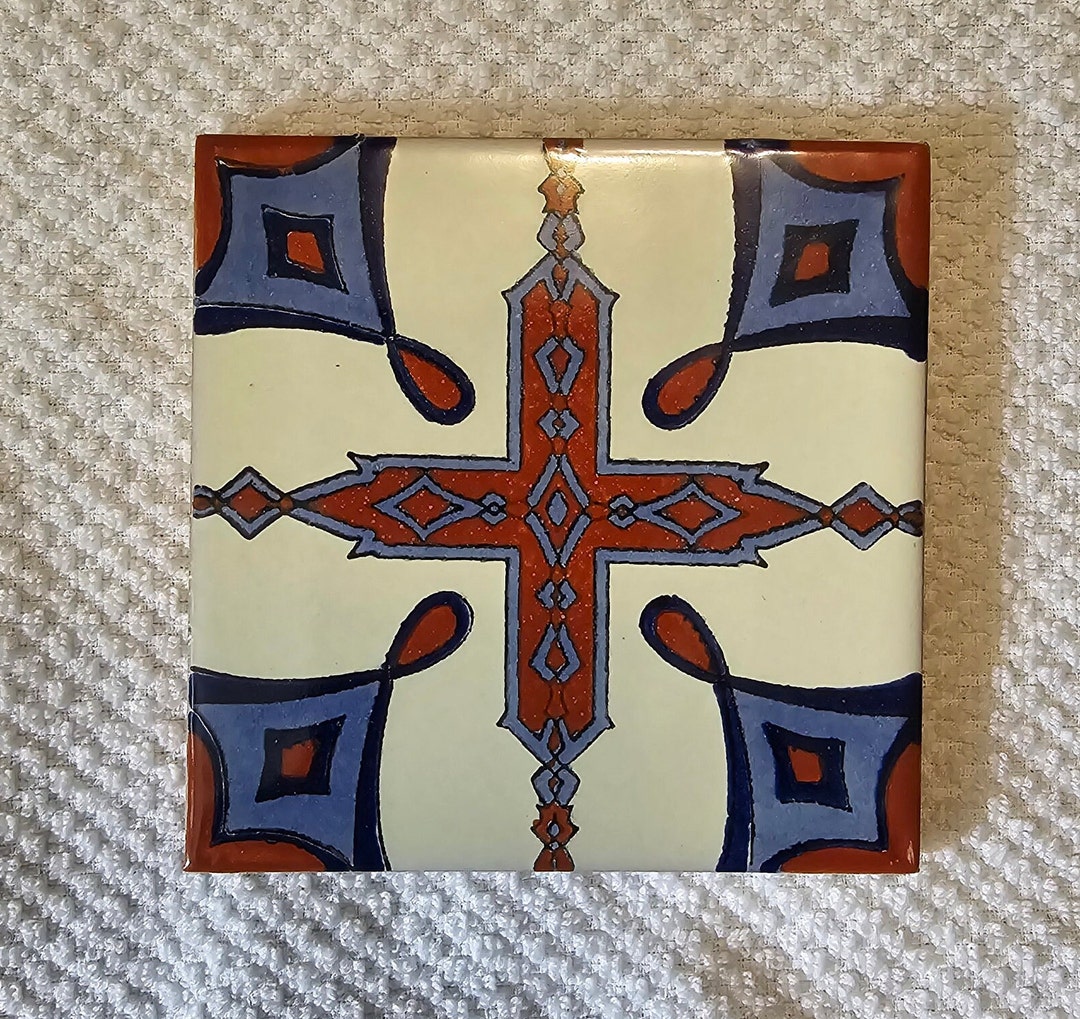 Glossy Royal Cross Mexican Talavera Ceramic Tiles 4.25x4.25 - Etsy